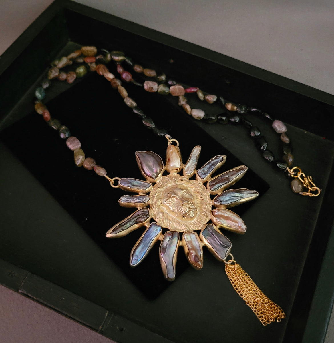 EXCLUSIVE REAL TOURMALINE AND PEARL LION FACE NECKPIECE – Wearmebyradhaji